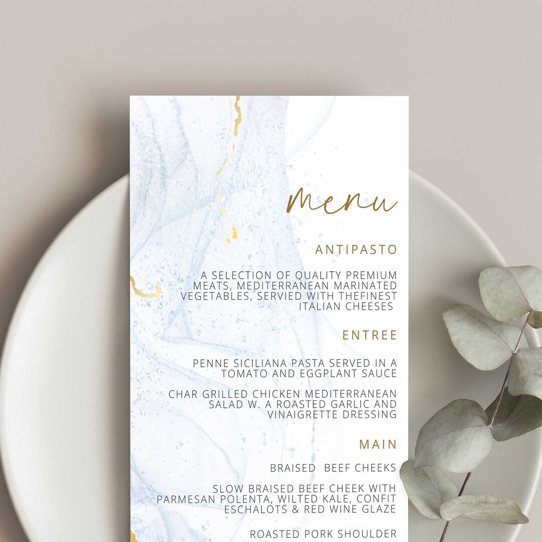 Blue Baptism Menu, Dusty Blue Christening Menu, Religious Menu for ...