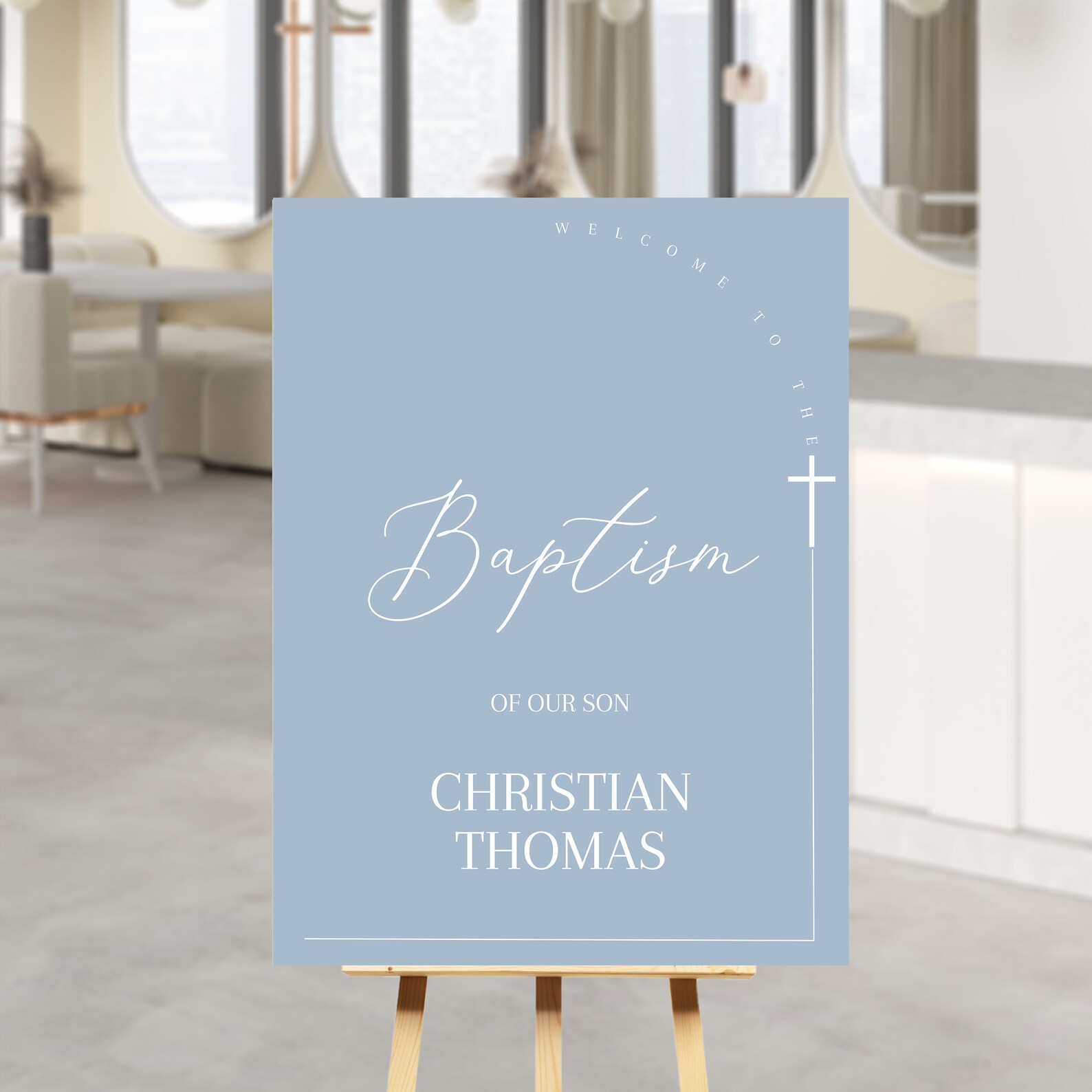 Blue Baptism Welcome Sign Poster, Blue Christening Welcome Sign ...