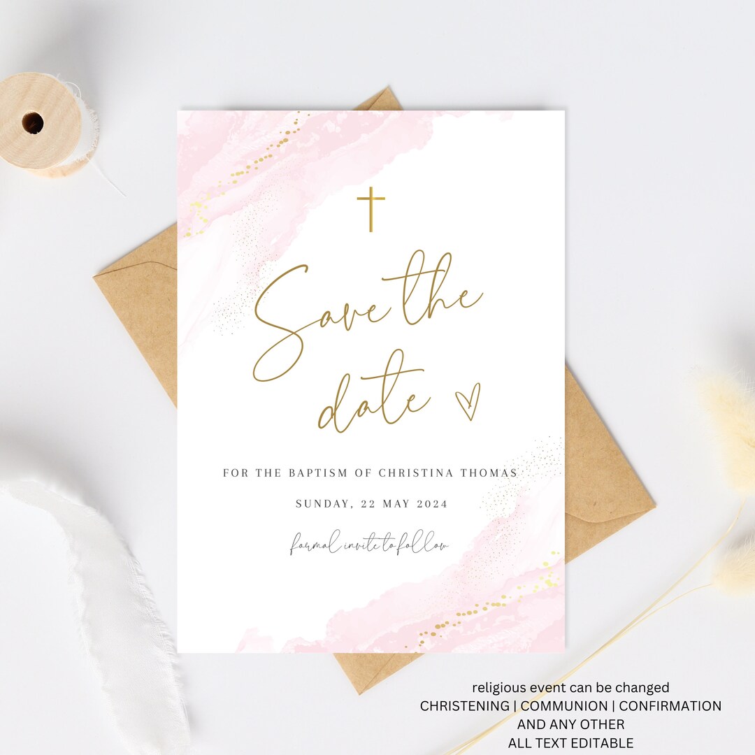 Baptism Invitation Save the Date Template, Girl Pink Save the Date ...