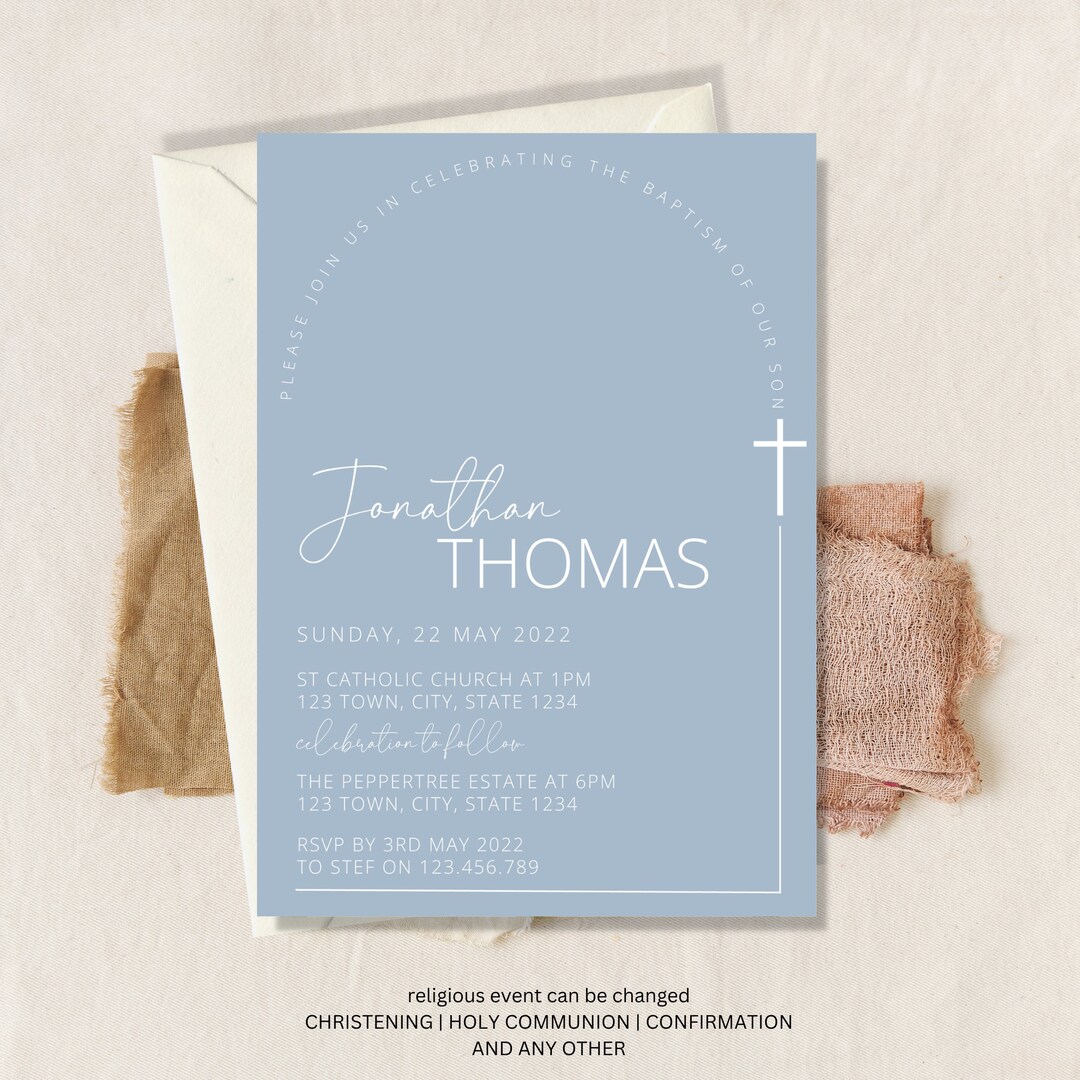 Boy Baptism Invitation, Christening Invite , Dusty Blue Invite, Boys ...