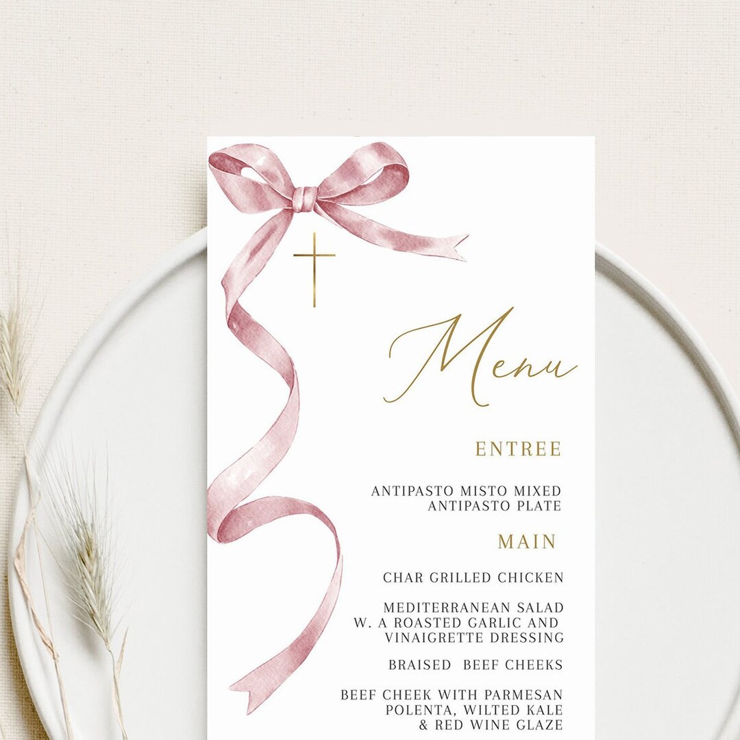 Pink Baptism Menu, Dusty Pink Christening Menu, Religious Menu for ...