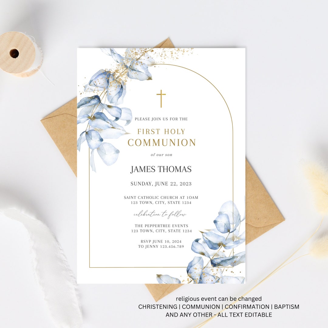 First Communion Invitation Boy, Modern First Holy Communion Invite Boy ...