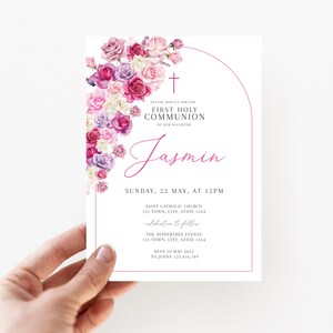 Pink Holy Communion Invitation Template, First Holy Communion Invite ...