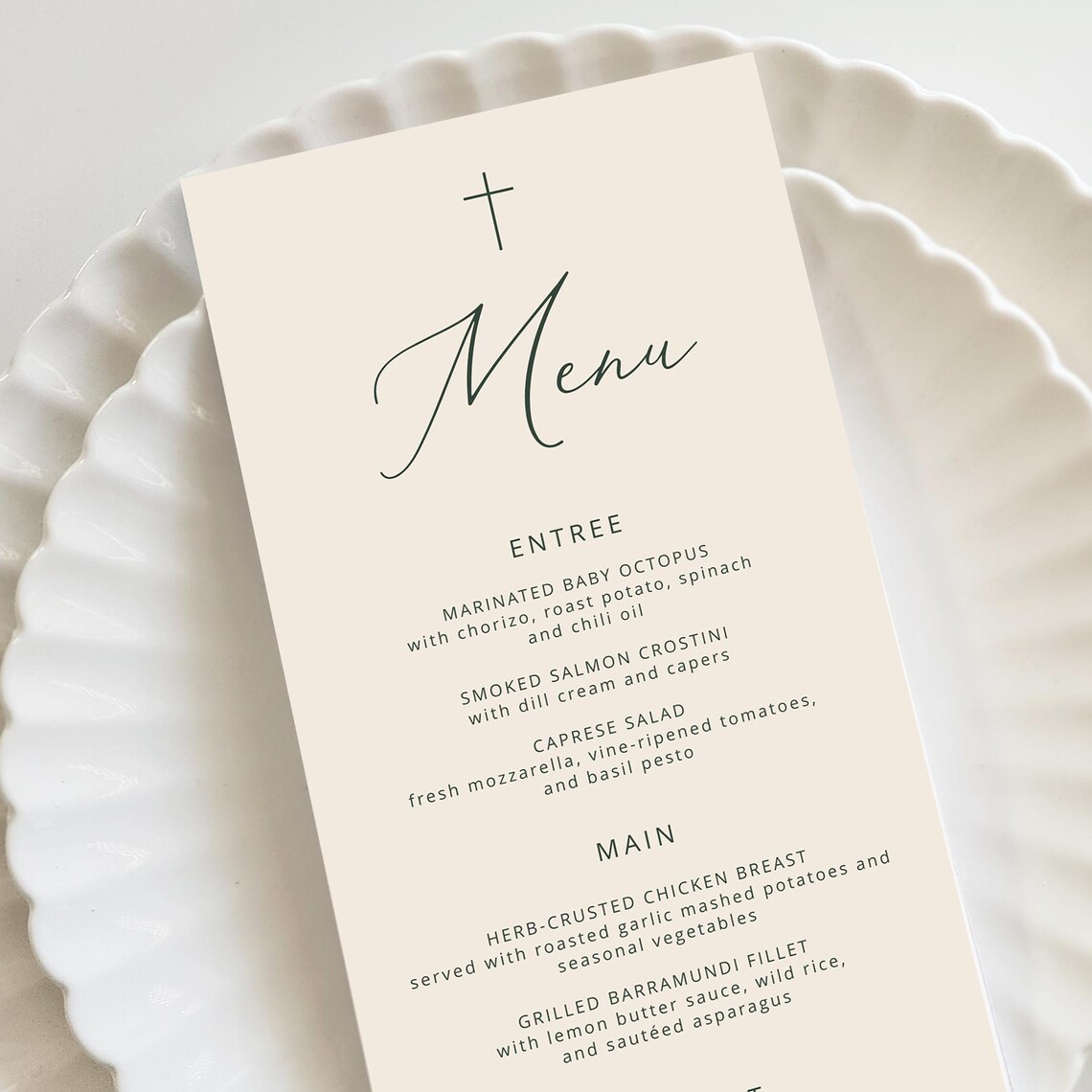 Green Baptism Menu for Boy, Cream and Green Menu Template, Moss Green ...
