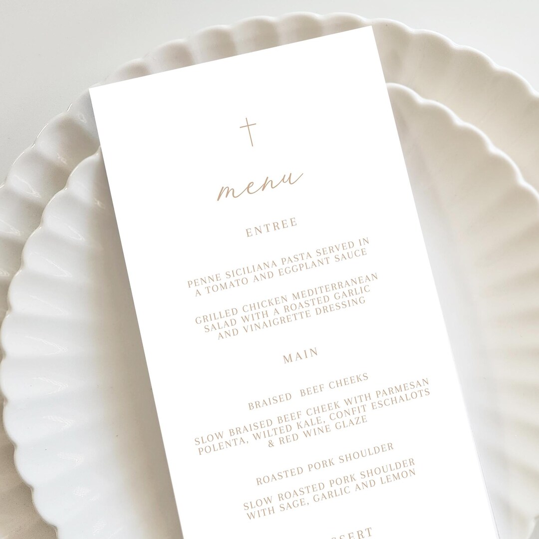 Beige Menu Template,beige Baptism Menu, Modern Menu Printable ...