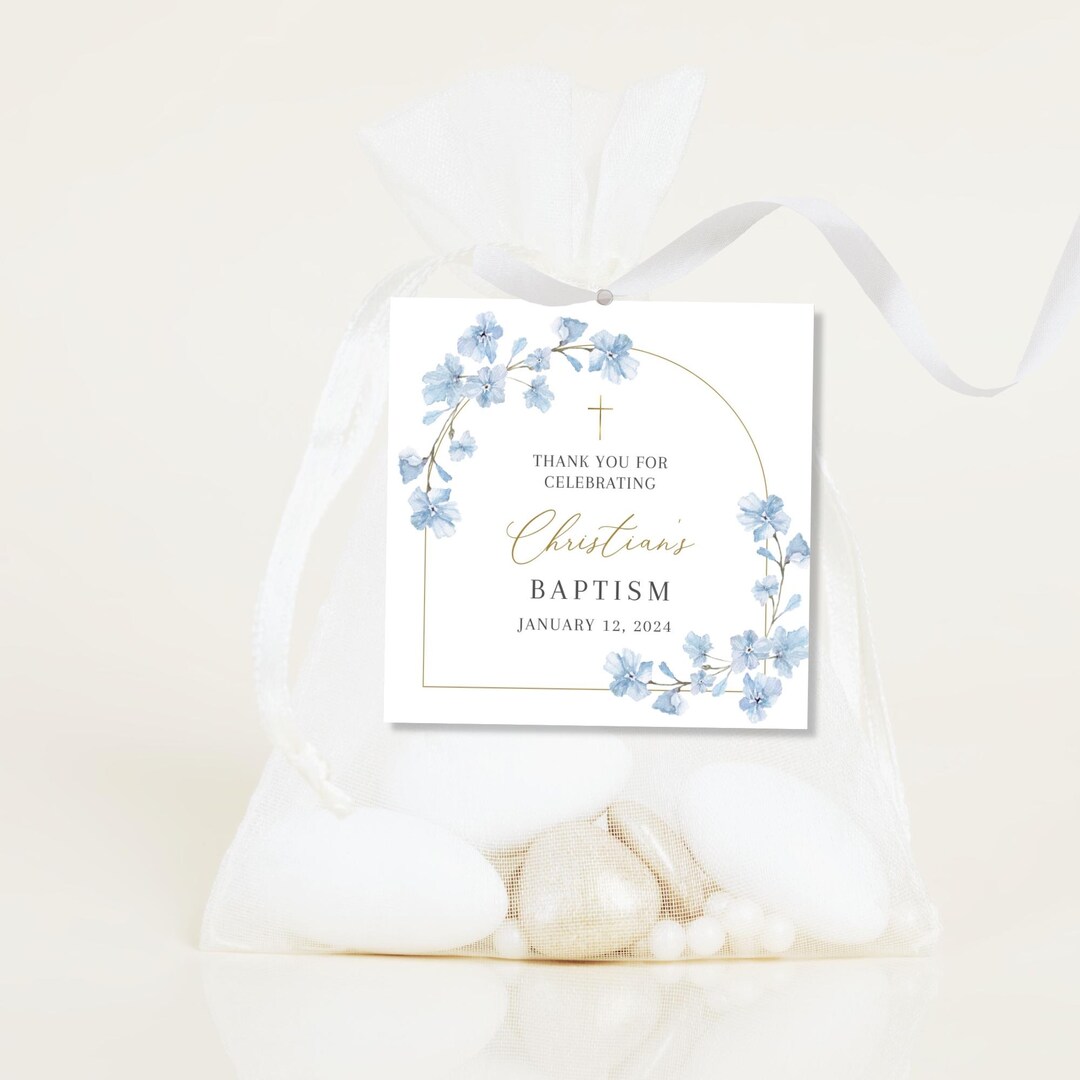 Blue Baptism Favor Tag Template, Printable Christening Gift Tags, Blue ...