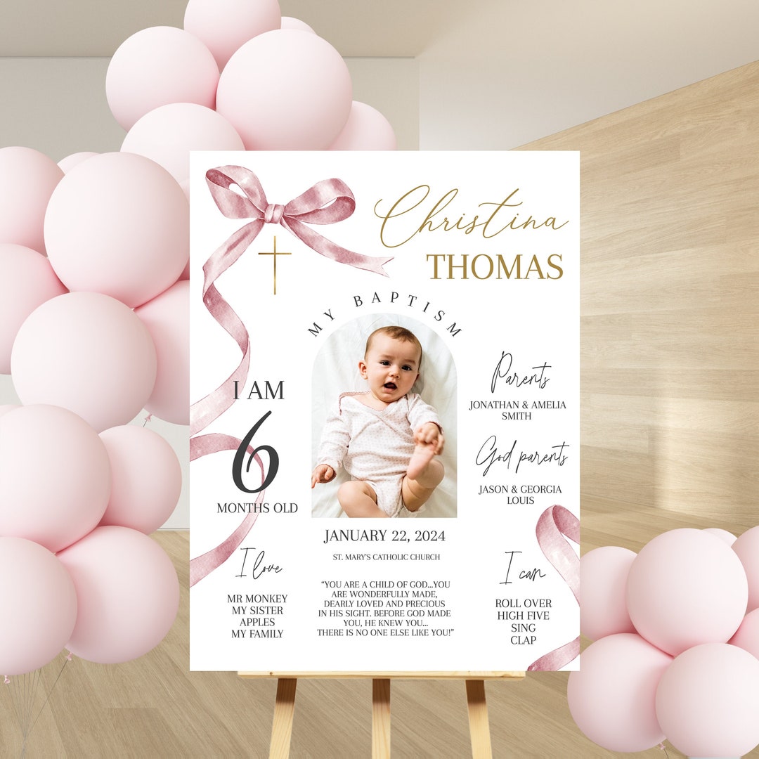 Pink Baptism Chalkboard Sign, Girl Baptism Milestone, Baptism Printable ...