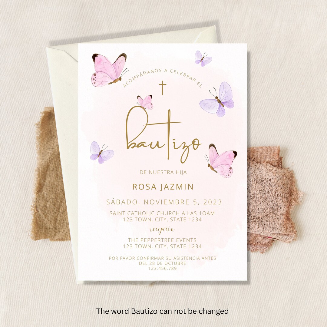 Rosa Invitacion De Bautizo, Bautizo Invitation in Spanish, Invitaciones ...