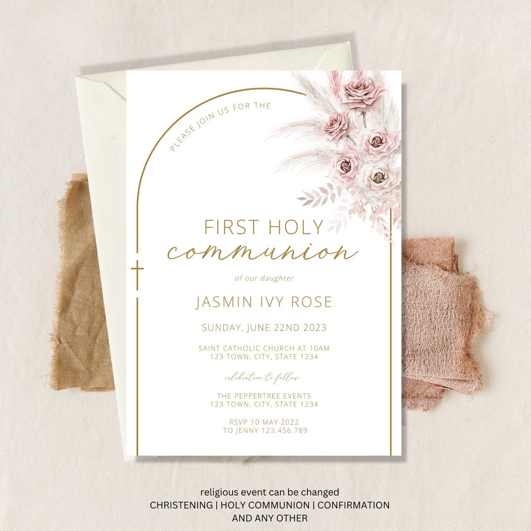 Holy Communion Invitation Template, First Holy Communion Invite, Girl ...