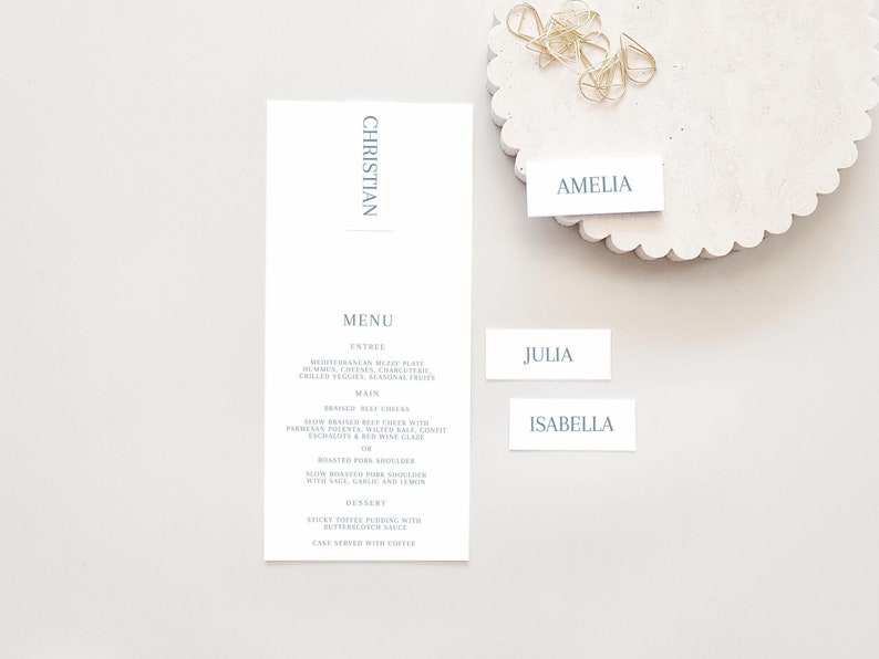 Dusty Blue Menu Template and Place Card, Baptism Blue Menu, Modern Menu ...