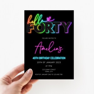 Neon Light Birthday Invitation, Glow Party, 40th Birthday, 80s Theme ...