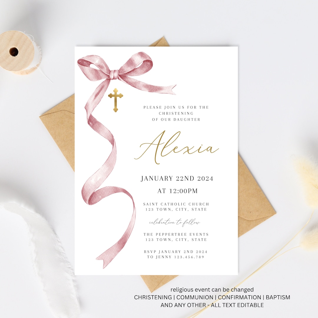 Orthodox Christening Invitation, Girl Baptism Invitation Template, Pink ...
