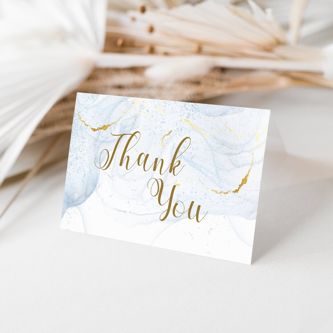 Thank You Note Card, Blue Thank You Card Template, Printable, Editable ...