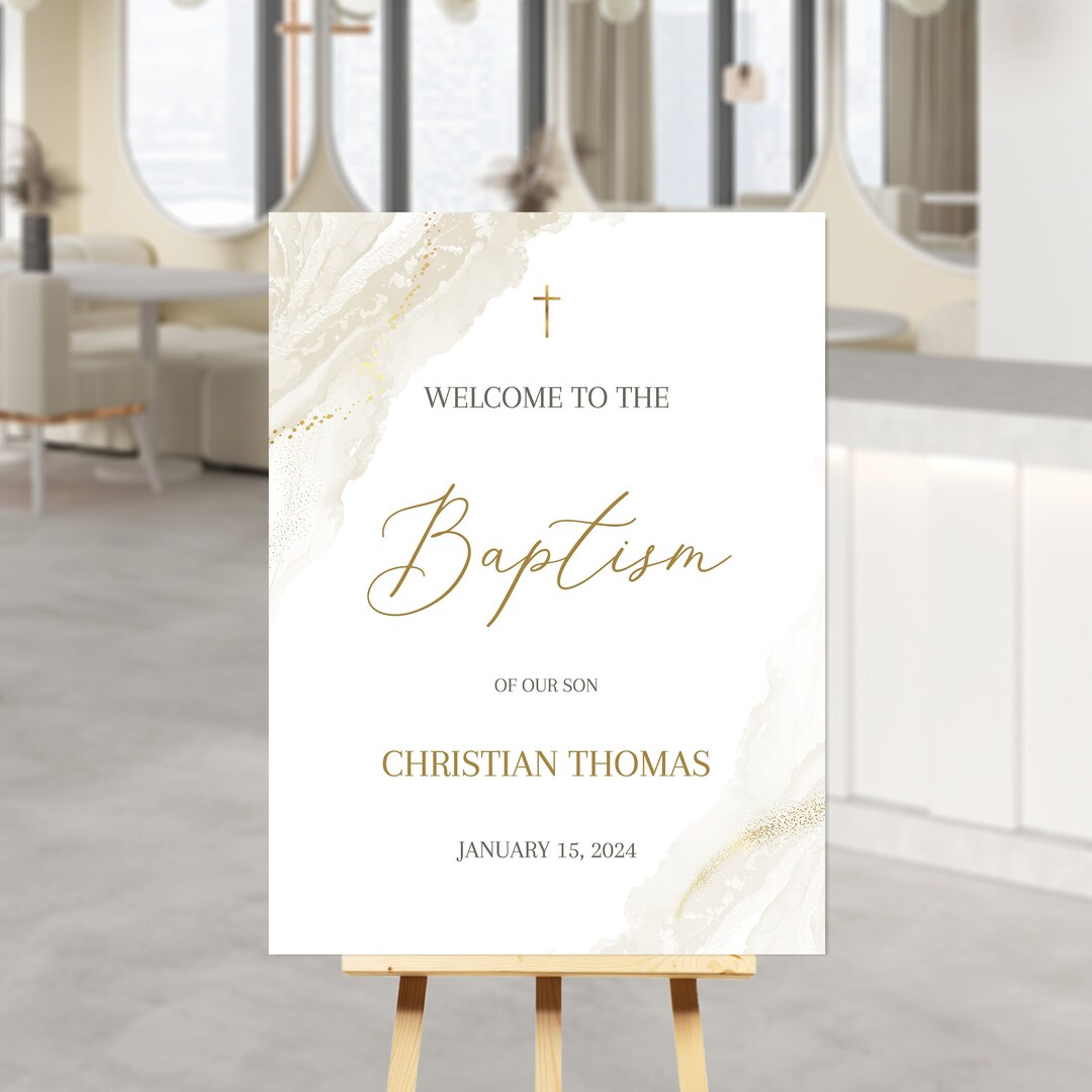 Boho Baptism Welcome Sign Poster, Neutral Beige Christening Welcome ...