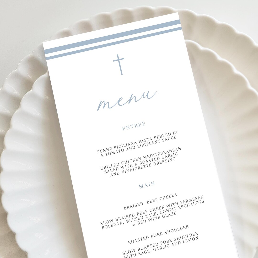 Dusty Blue Baptism Menu Template, Baptism Blue Menu, Modern Menu ...