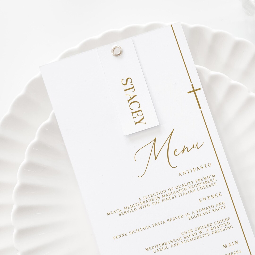 Gold Baptism Menu Template and Place Card, Baptism Gold Menu, Modern ...