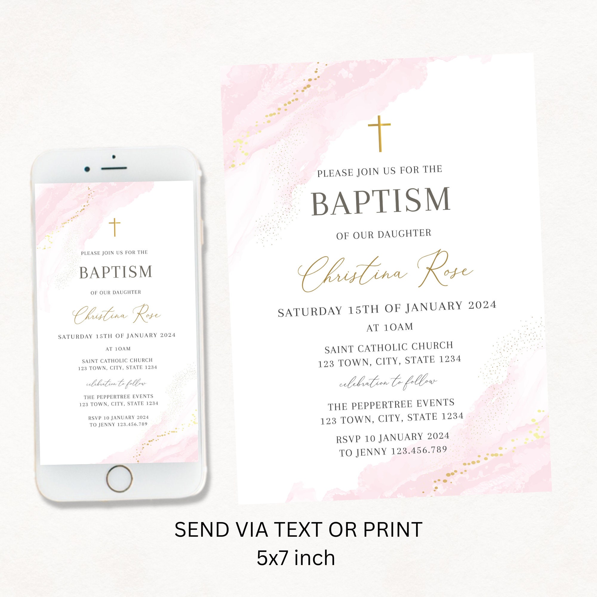 Baptism Invitation Girl, Girl Baptism Invitation, Girl Christening ...
