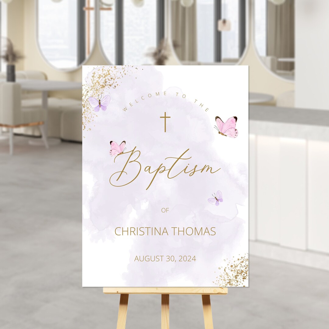 Purple Baptism Welcome Sign Poster,purple Pink Butterfly Christening ...