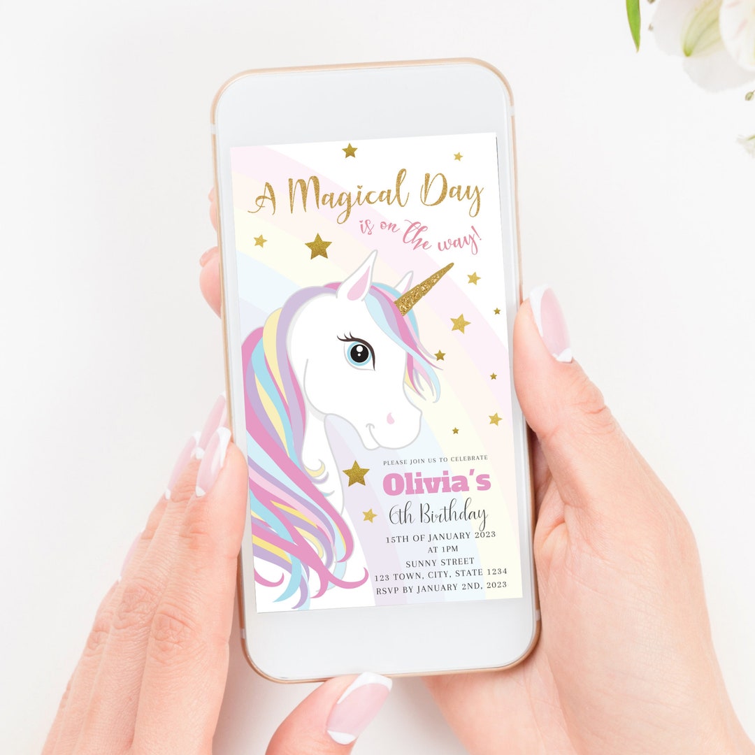 Editable Unicorn Rainbow Birthday Invitation Unicorns Rainbows Sparkles ...