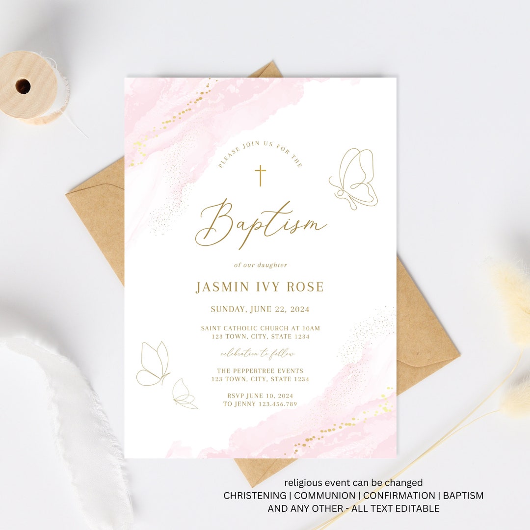 Butterfly Baptism Invitation Girl, Girl Baptism Invitation, Girl ...