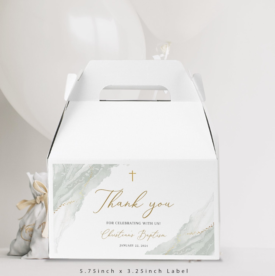 Baptism Gable Box Label Template, Sage Thank You Label, Baptism Gable ...