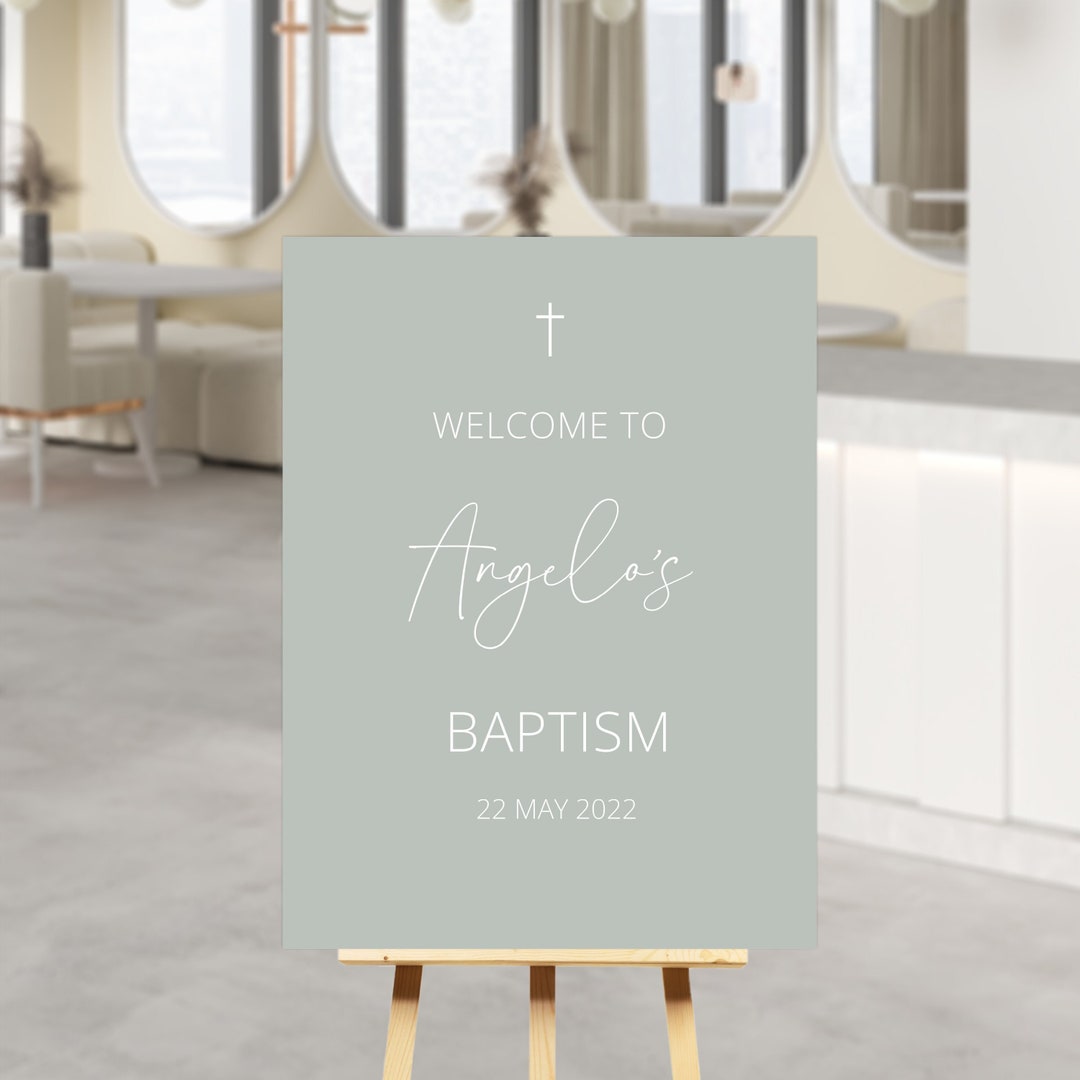 Sage Green Baptism Welcome Sign Poster, Sage Green Christening Welcome ...