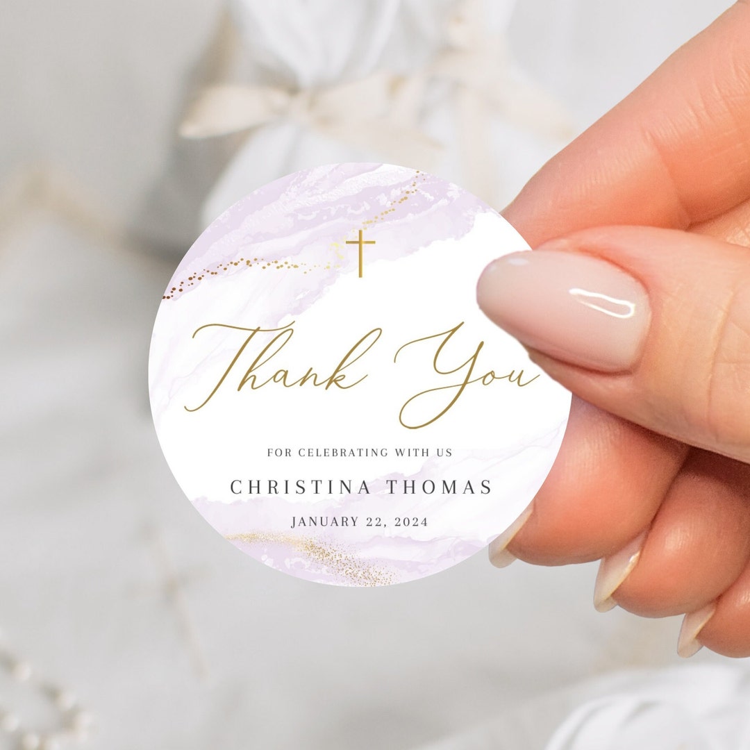Purple Baptism Favor Tag Template, Thank You Tag, Sticker Favor Tag ...