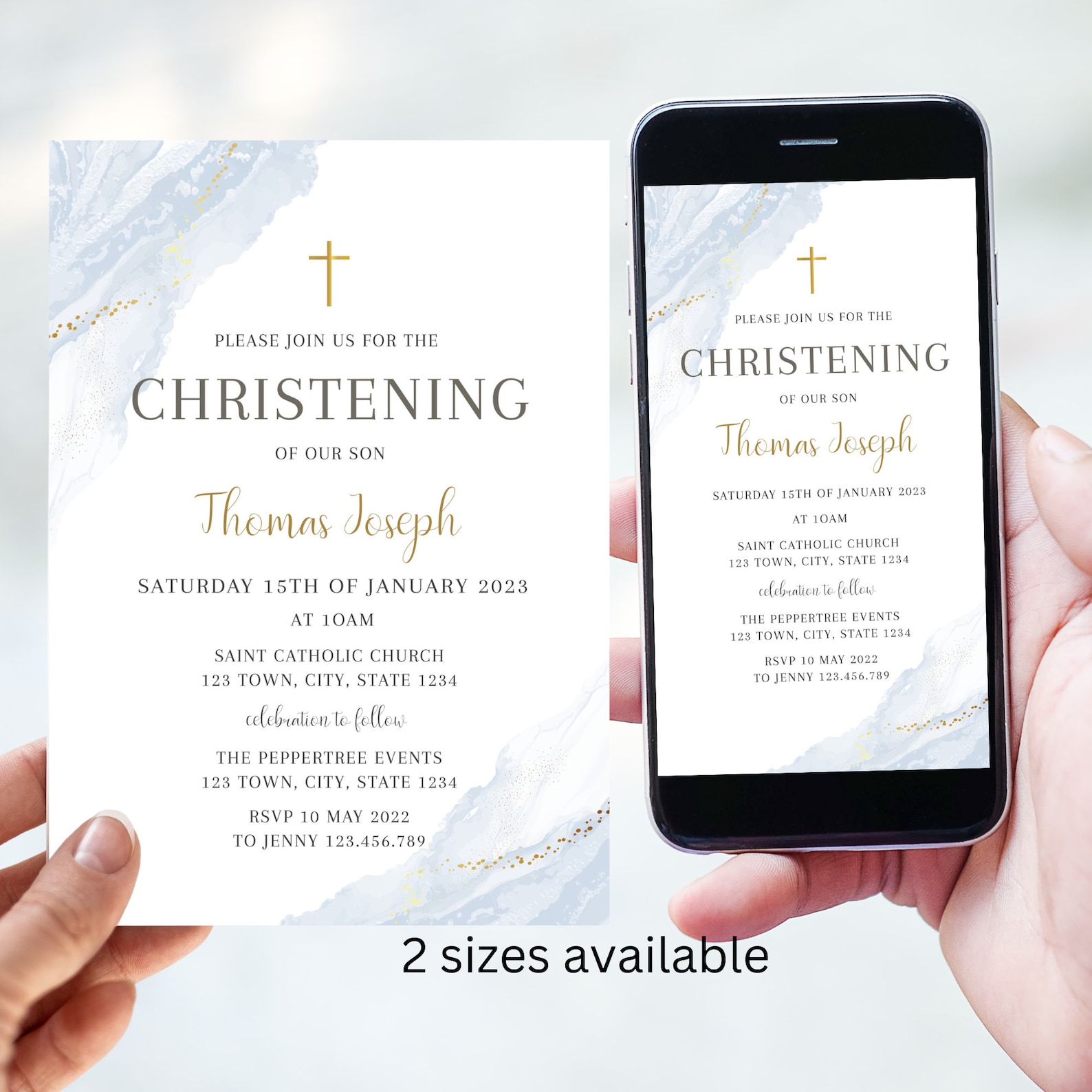 Modern Christening Invitation, Boy Baptism Invitation Template, Blue ...