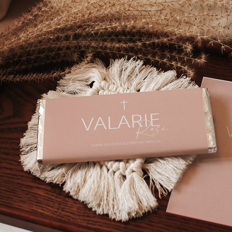 Pink Chocolate Bar Wrapper Template Modern Baptism Candy Bar - Etsy ...