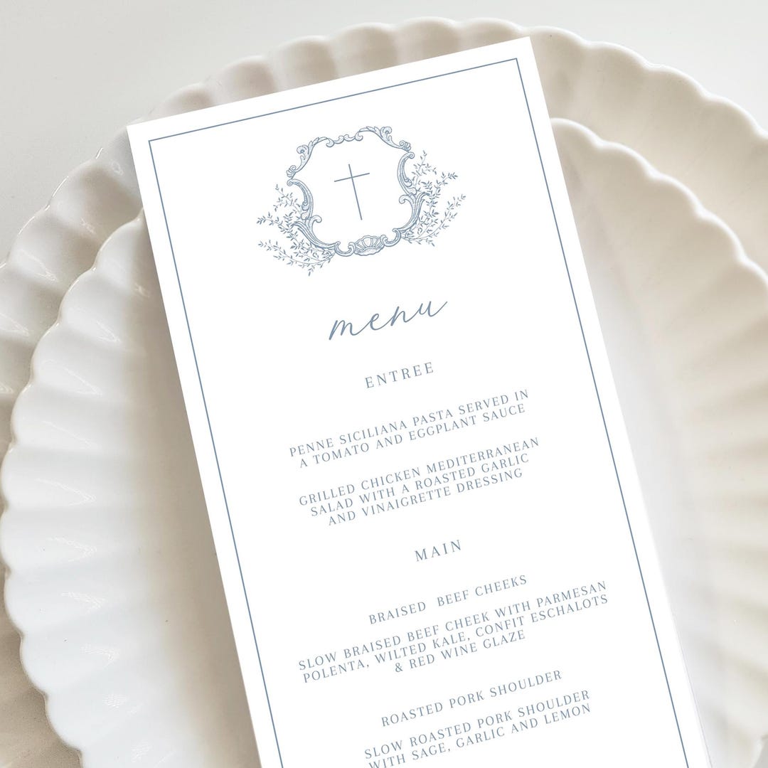Blue Baptism Menu, Blue Christening Menu, Religious Menu for Baptism ...