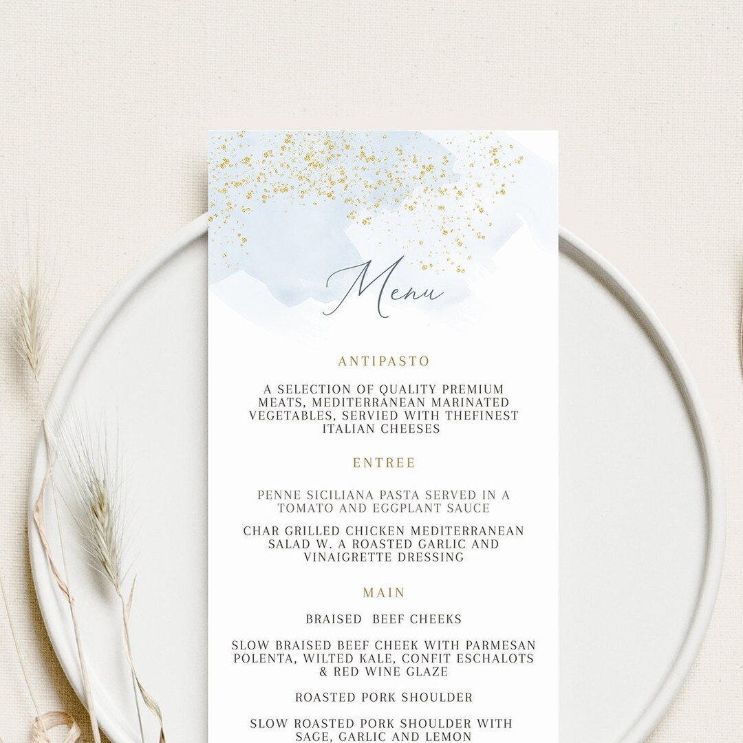 Blue Baptism Menu Template, Dusty Blue Menu, Christening Menu, Baptism ...
