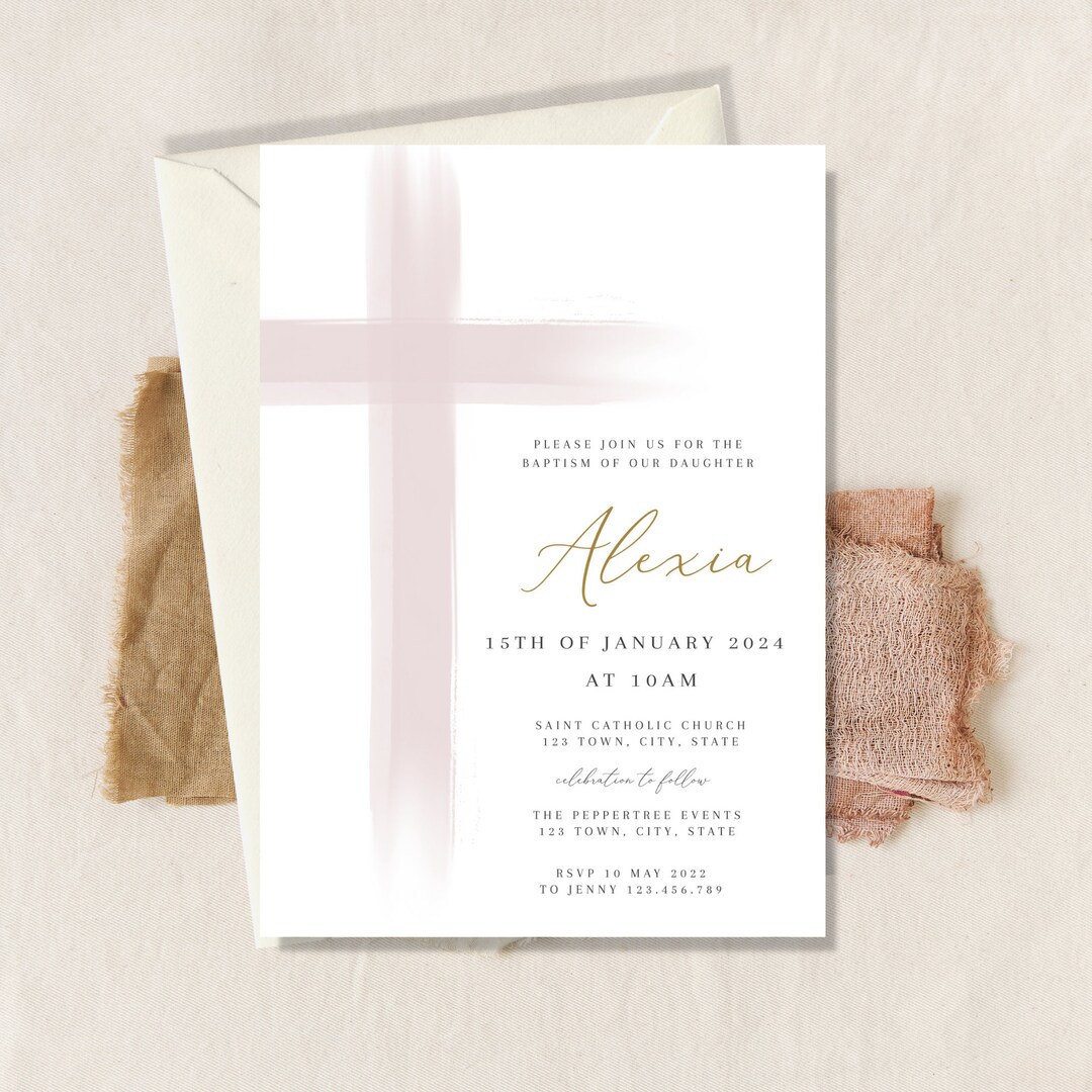 Pink Baptism Invitation Girl, Girls Christening Invitation Template ...