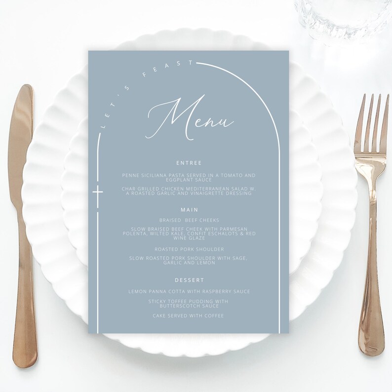 Dusty Blue Baptism Menu Template, Blue Christening Menu, Modern Menu ...
