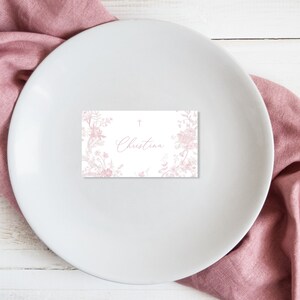 Pink Flower Editable Place Card Template, 3.5x2" Folded and Flat ...