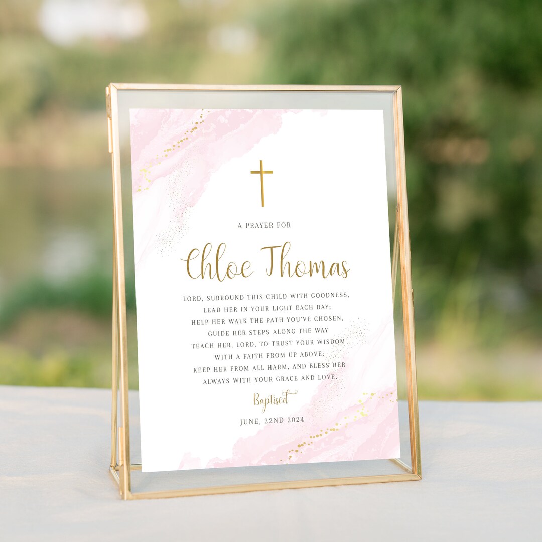 Pink Baptism Prayer Sign Template, Pink Prayer Sign for Girl, Printable ...