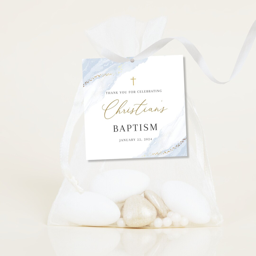 Blue Baptism Favor Tag Template, Thank You Tag, Sticker Favor Tag ...