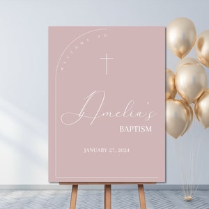 Pink Baptism WELCOME POSTER Template, Girl Baptism Welcome Sign ...
