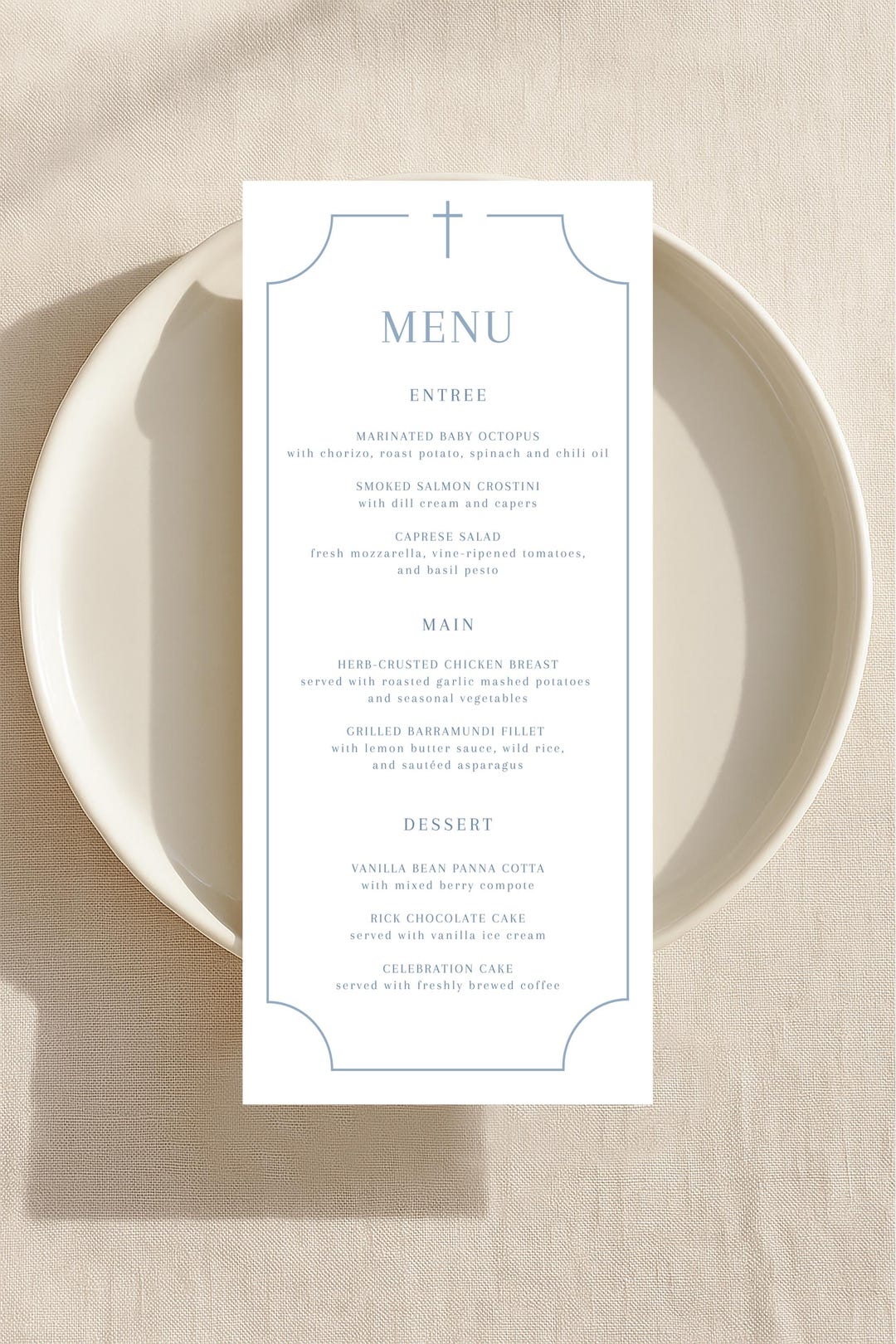 Blue Baptism Menu Template, Dusty Blue Menu, Christening Menu, Baptism ...