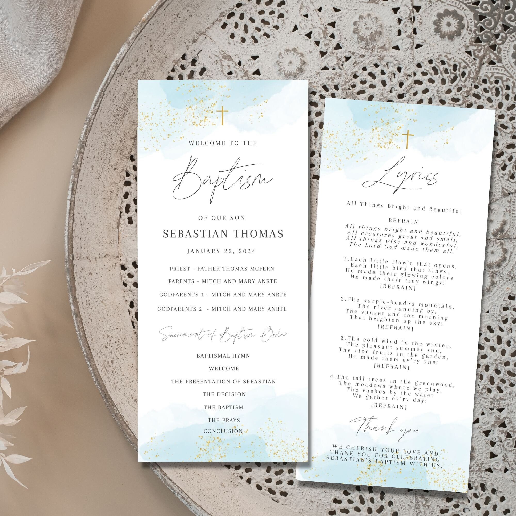 Blue Baptism Program Template, Editable Baptism Program for Boy, Christening Program, Printable ...