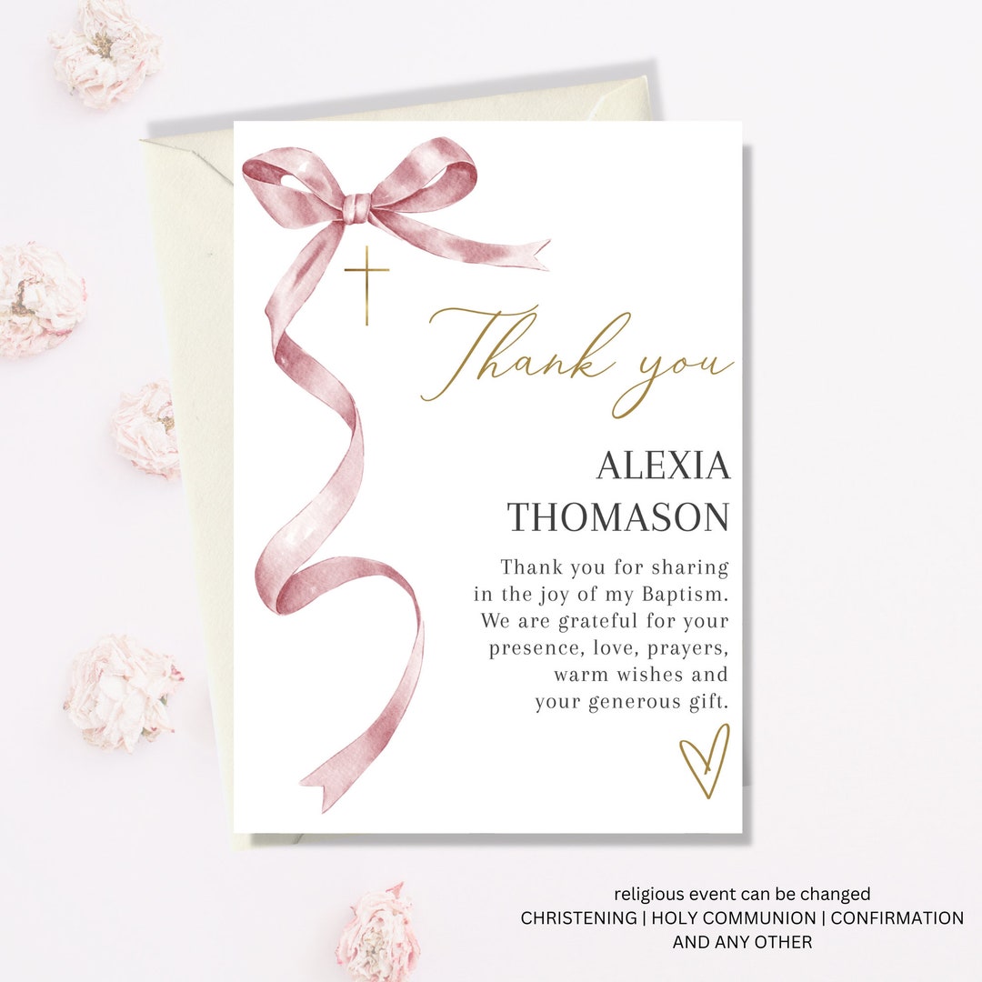 Thank You Card Baptism Girl, Christening Thank You Card, Baptism Thank ...