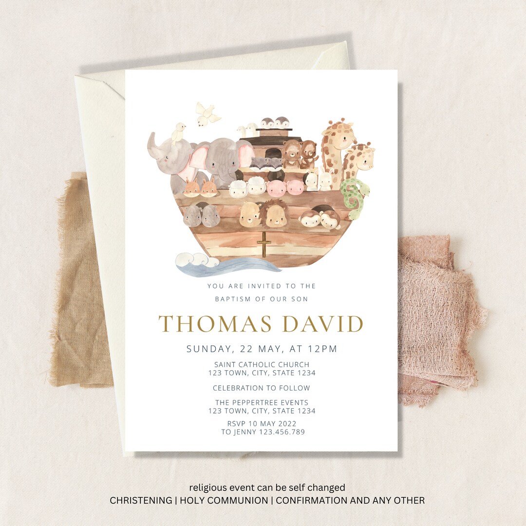 Boy Baptism Invitation, Noah's Ark Christening Invite, Noah's Ark ...