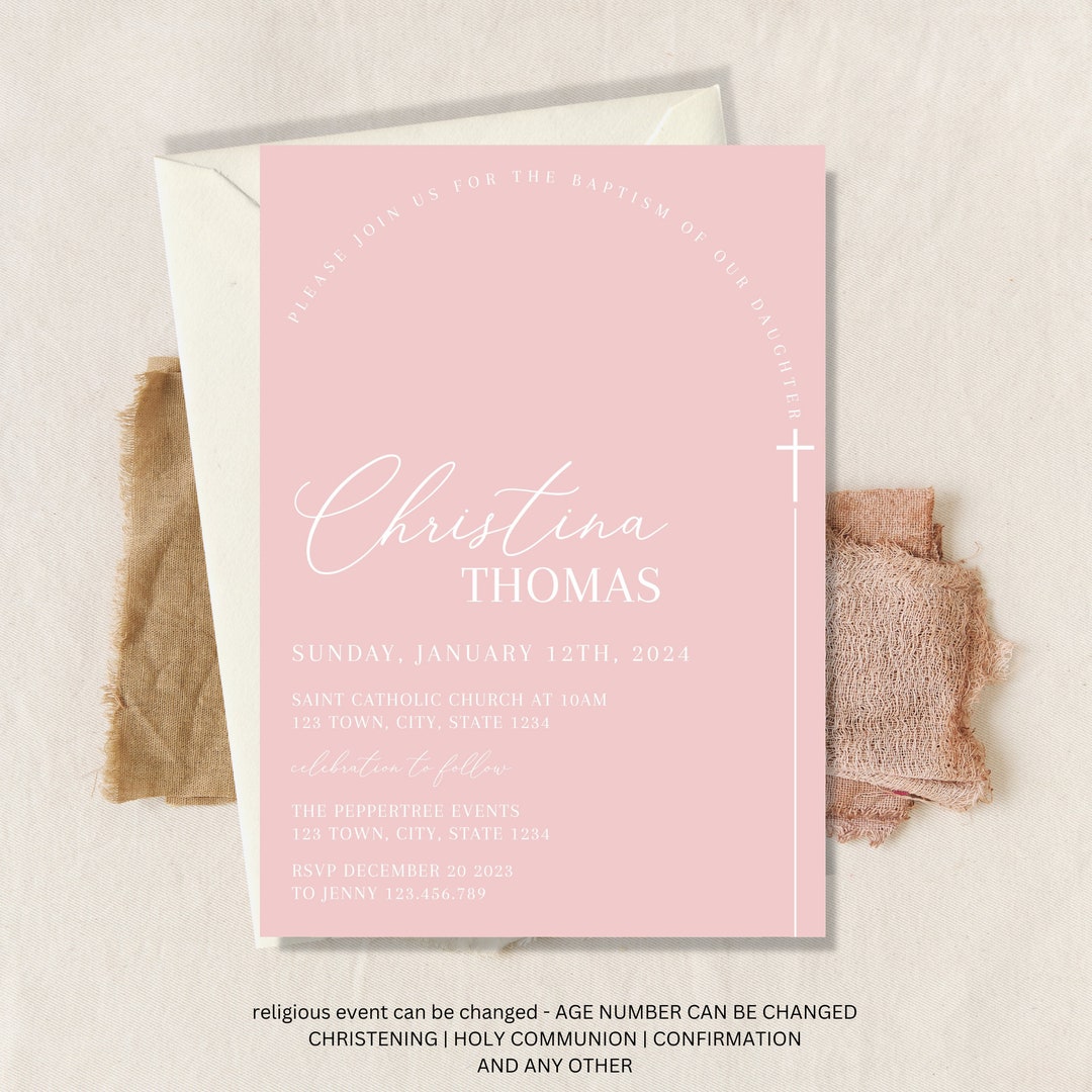 Pink Baptism Invitation Girl Christening Invitation Arch - Etsy