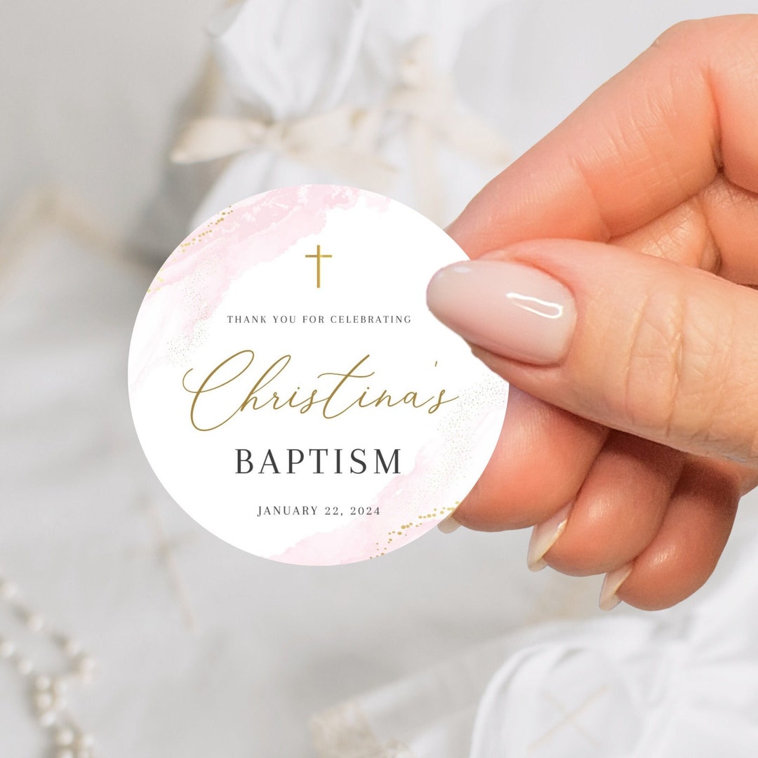 Pink Baptism Favor Tag Template, Thank You Tag, Sticker Favor Tag ...