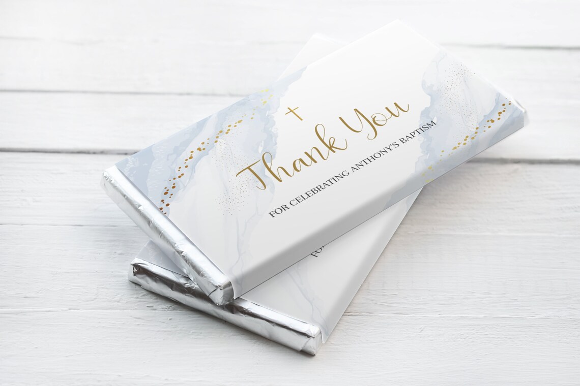Blue Chocolate Bar Wrapper Template, Modern Baptism Candy Bar Wrapper ...