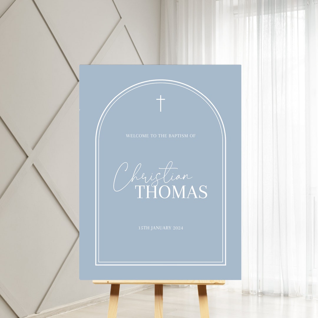 Dusty Blue WELCOME POSTER Editable Blue White Baptism Welcome SIGN ...