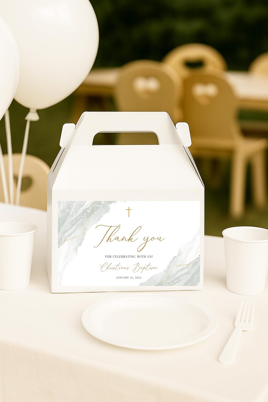 Baptism Gable Box Label Template, Sage Thank You Label, Baptism Gable ...