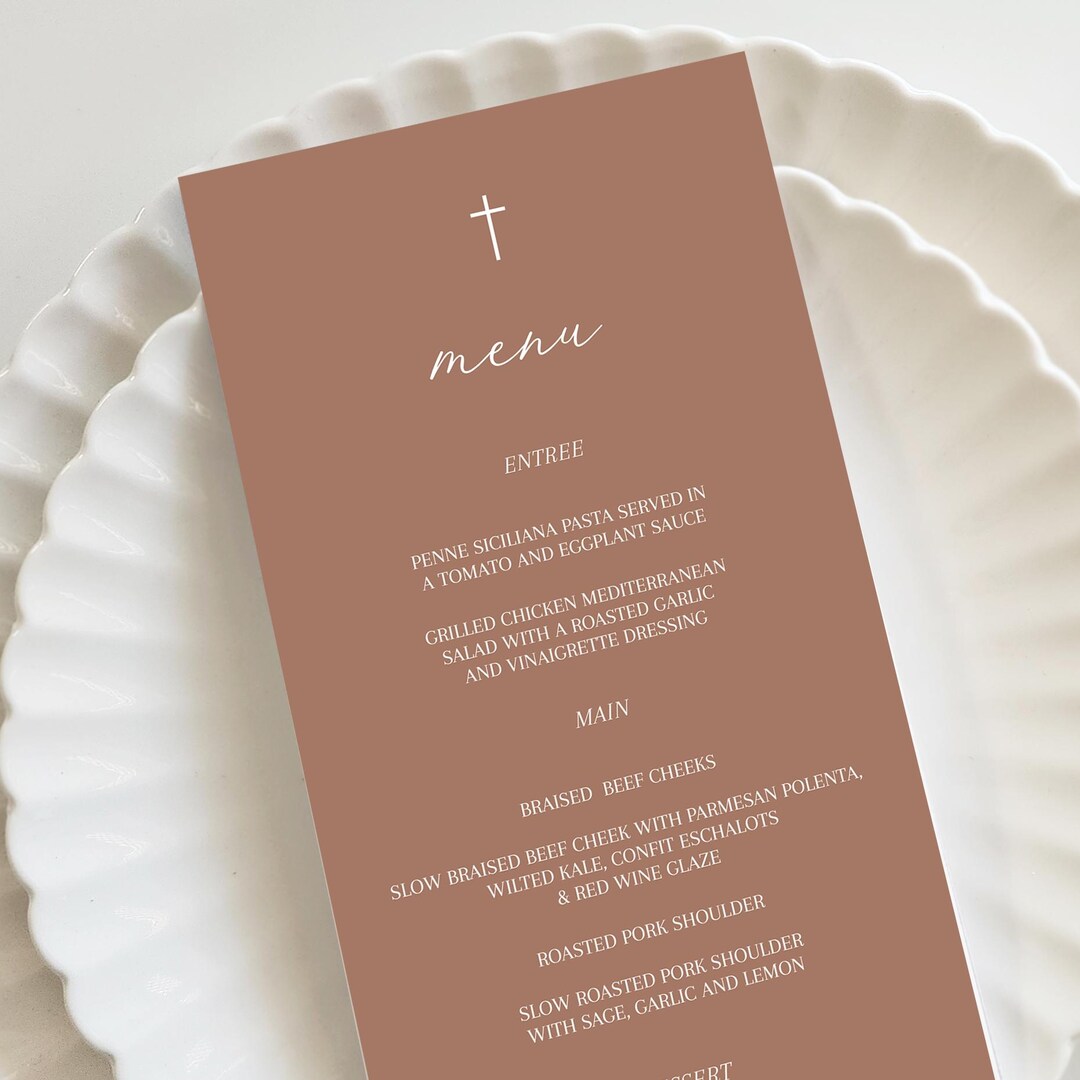 Warm Brown Baptism Menu, Brown Christening Menu Religious Menu for ...