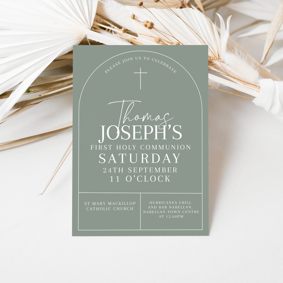 Baptism Invitation Boy, Christening Invite , Green Invite, Boy Green ...