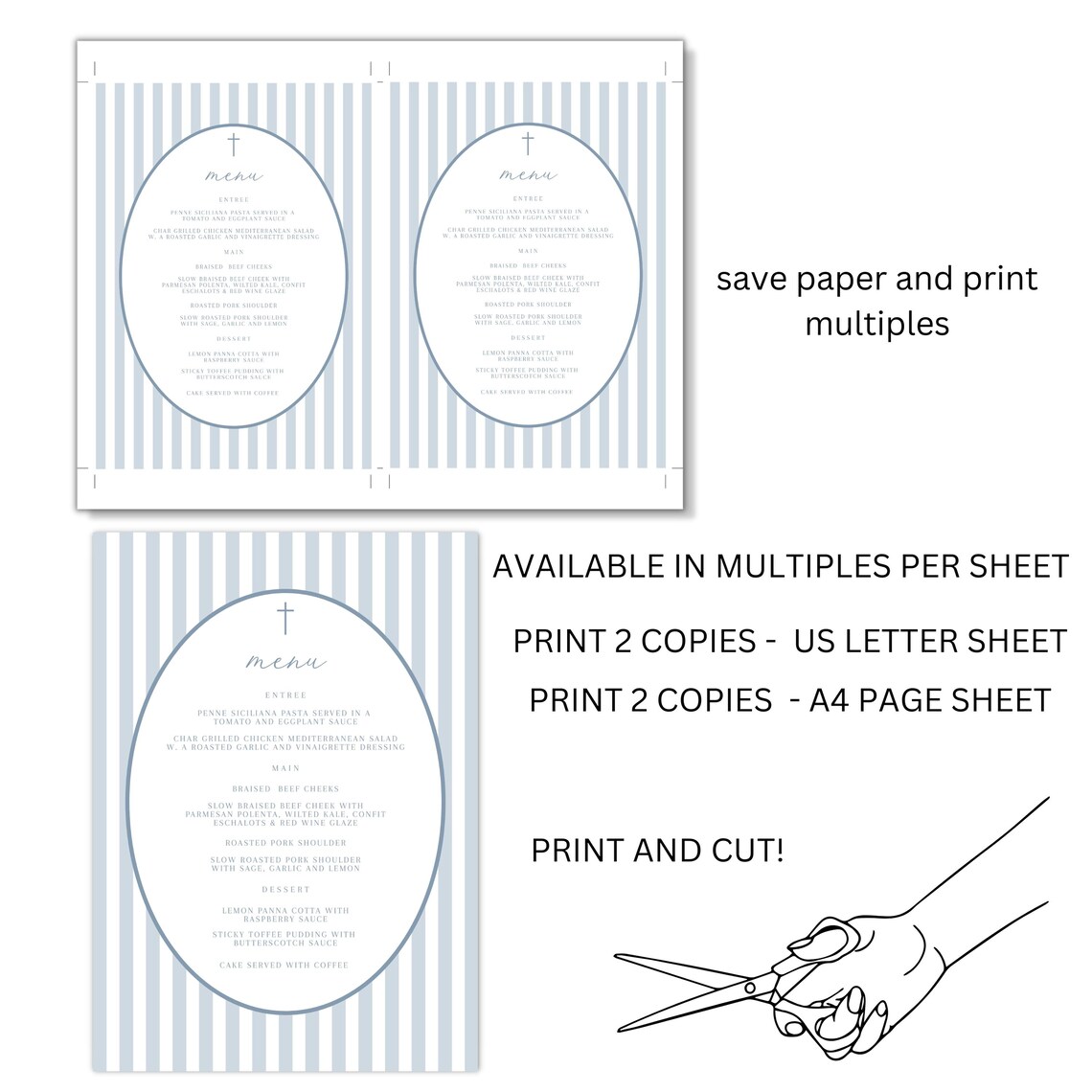 Blue Baptism Menu Template, Blue Christening Menu, Modern Blue Stripe ...