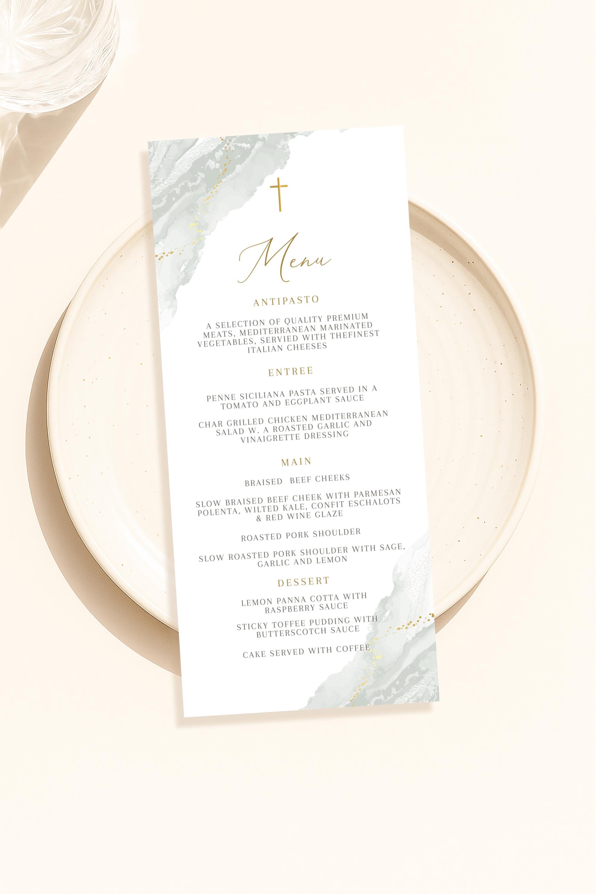 Sage Green Baptism Menu Template Add Guest Names, Modern Christening ...
